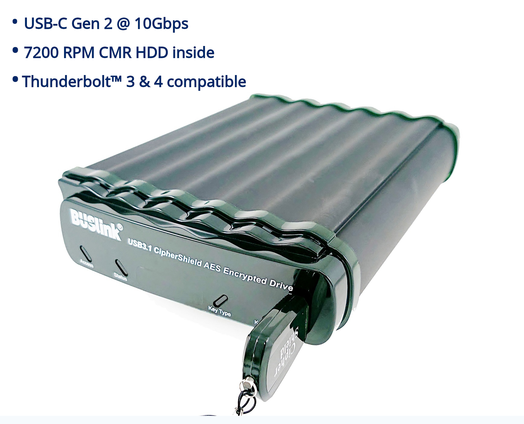 24TB HDD USB-C 3.2 Gen 2/eSATA CipherShield 256-bit AES Hardware ...