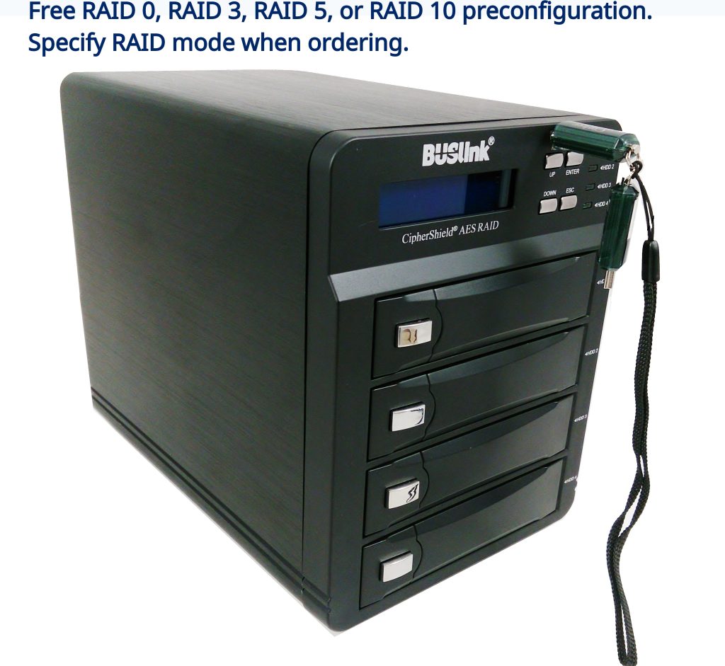 120TB 4-Bay RAID HDD USB 3.2 Gen 1 (3.0)/eSATA CipherShield Encrypted External Desktop Drive ...